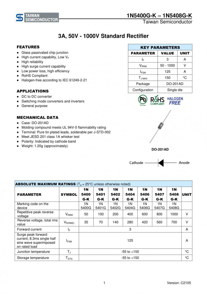1N5401G-K datasheet page 1
