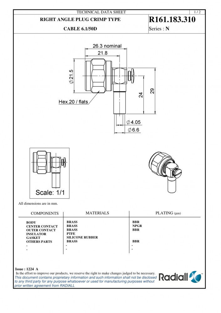 Radiall R161183310 datasheet page 1
