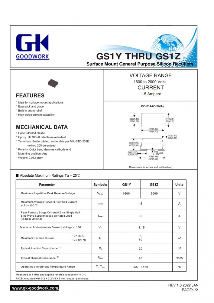 GOODWORK GS1Y datasheet page 1