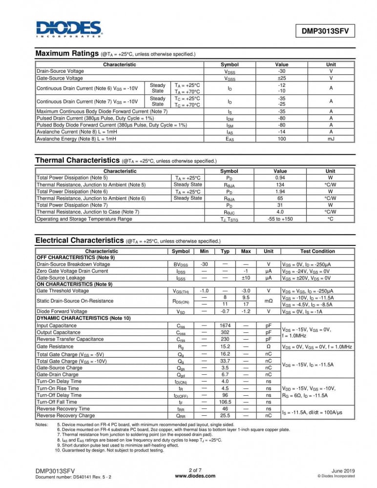 DMP3013SFV-7 datasheet page 2