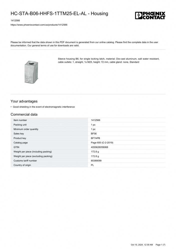 Phoenix Contact 1412566 technical document page 1