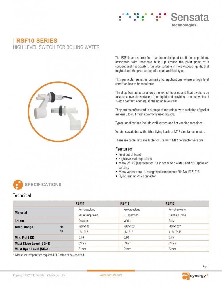RSF10 series technical document page 1