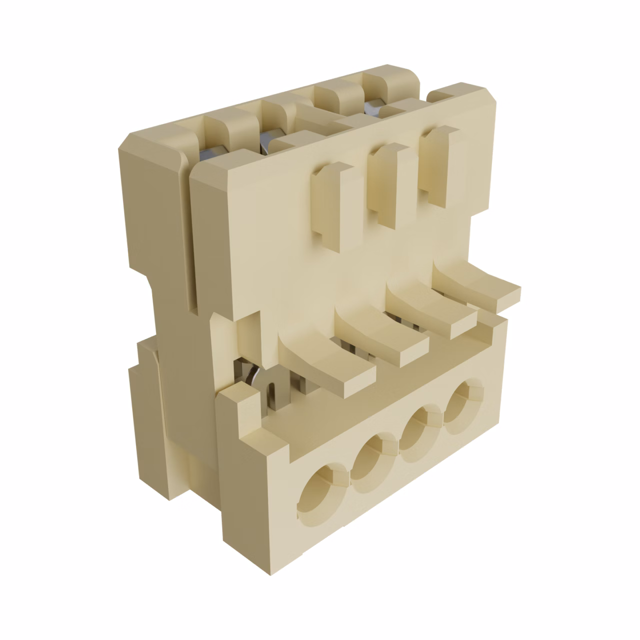 Appli-Mate RAST 2.5 Connector, 2.50mm Pitch, Female, 4 Circuits, Positions A and E Removed, Polarizing Rib Between 2/3, Locking Pips, 1 Slotted and 1 Open Endwall, Tin Plating for sale