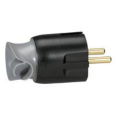 2P+E plug - 16 A - Fr/German standard - cable orientation - black/grey - gencod label for sale