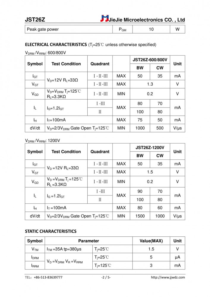 JST26Z datasheet page 2