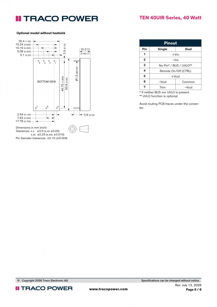 TEN 40UIR technical document page 6