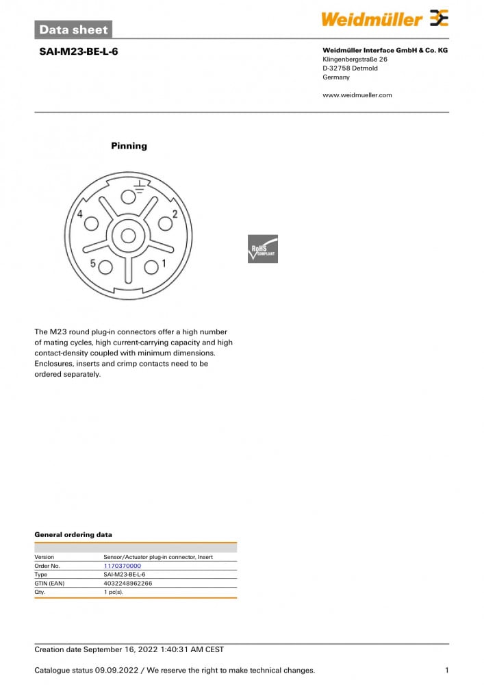 WEIDMULLER 1170370000 technical document page 1