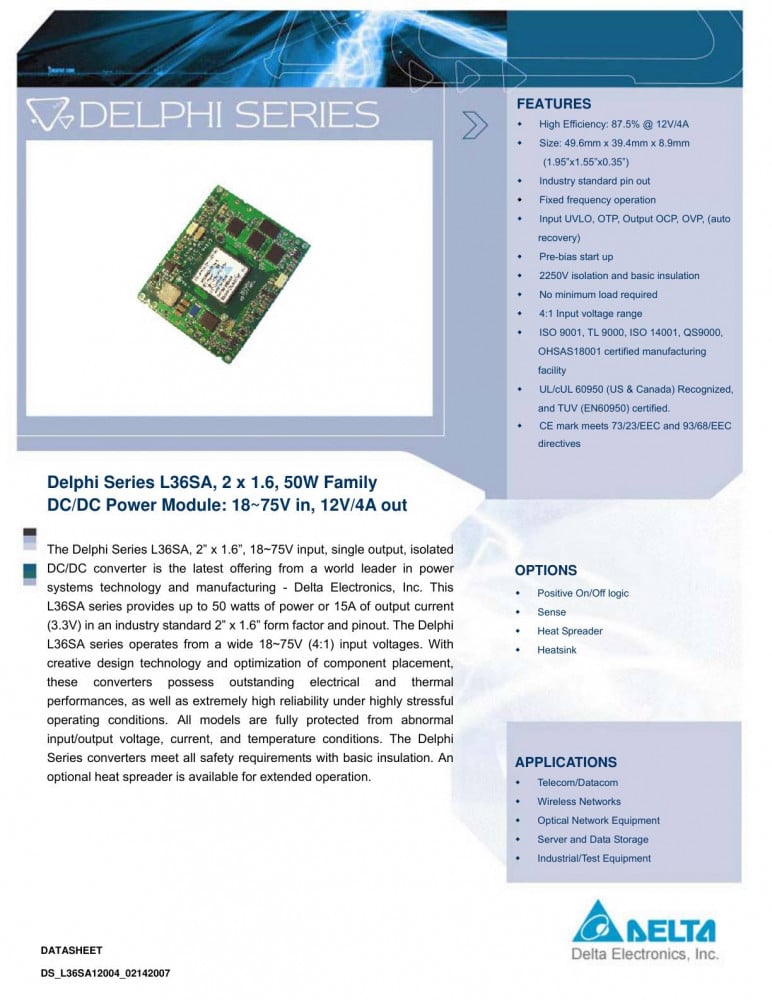 DELTA L36SA3R315NRFA datasheet page 1