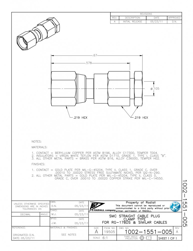 Radiall 1002-1551-005 product drawing