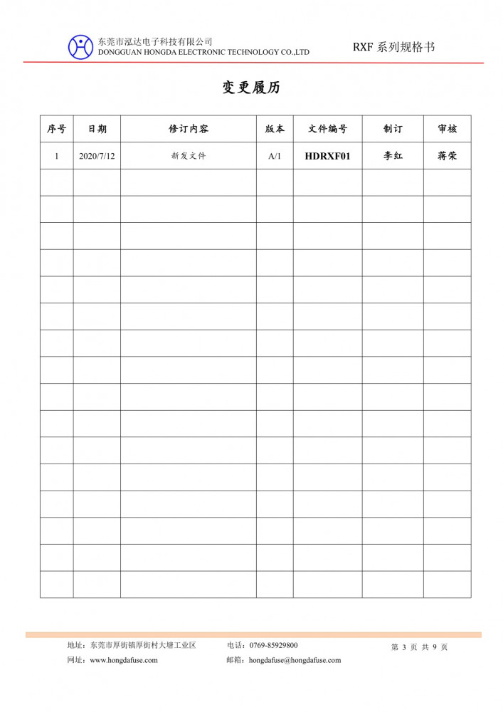 Hongda RXF datasheet page 1