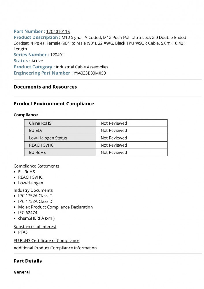 MOLEX product document page 1