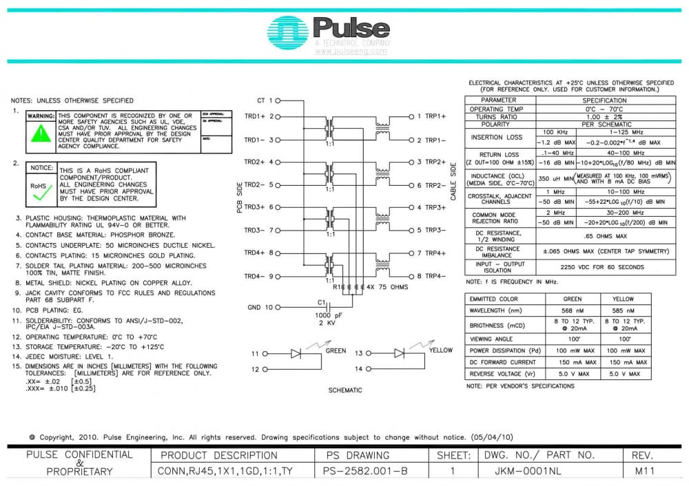 PULSE JKM-0001NL drawing sheet 1