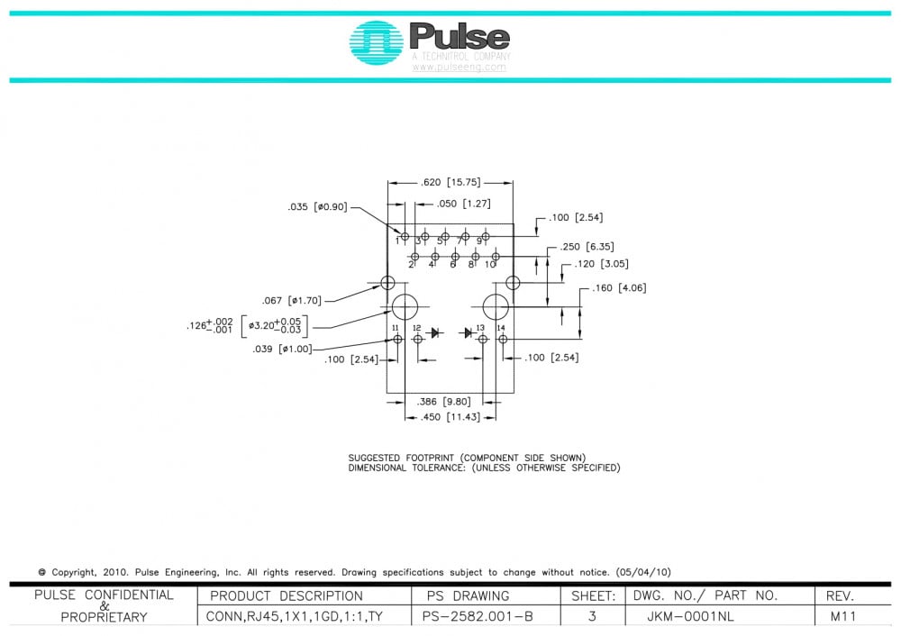 PULSE JKM-0001NL suggested footprint
