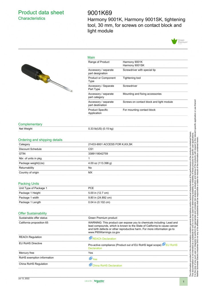 9001K69 technical document page 1