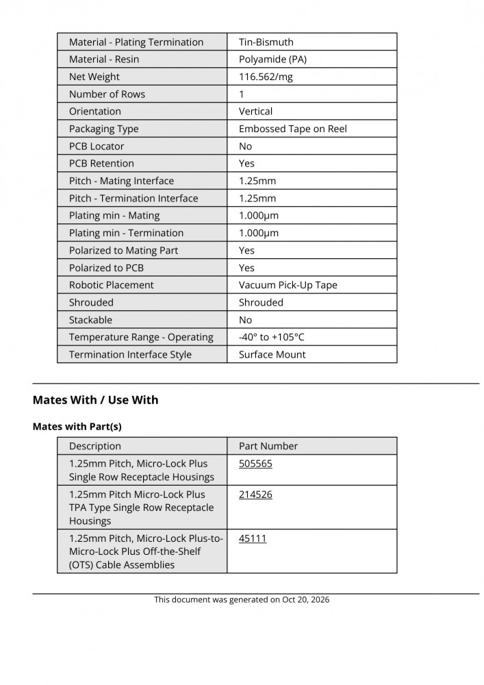 Technical document page 3 for MOLEX 5055680270