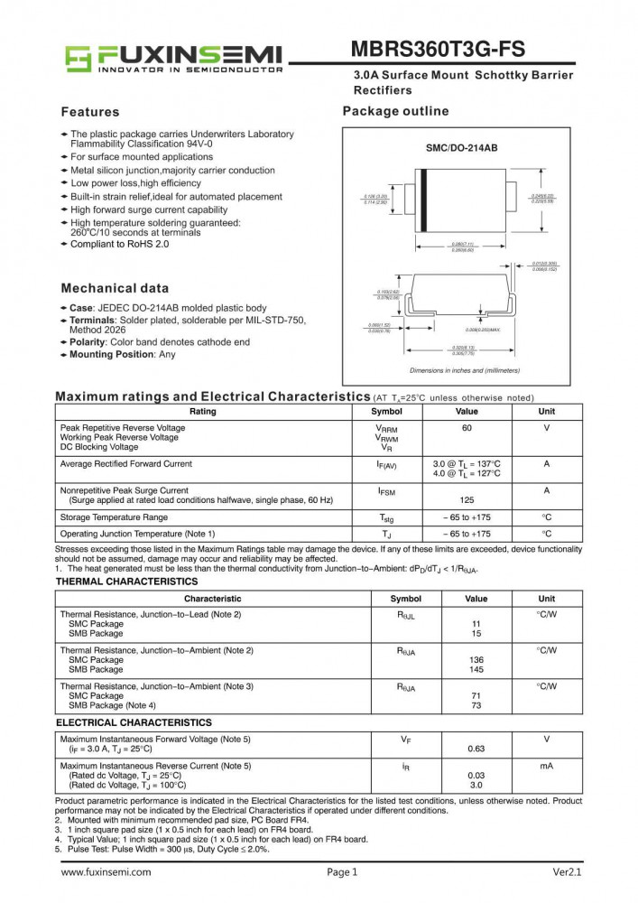 MBRS360T3G-FS datasheet page 1