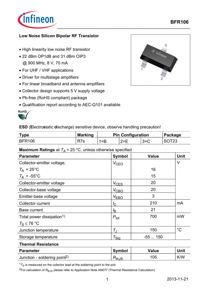BFR106E6327 datasheet page 1