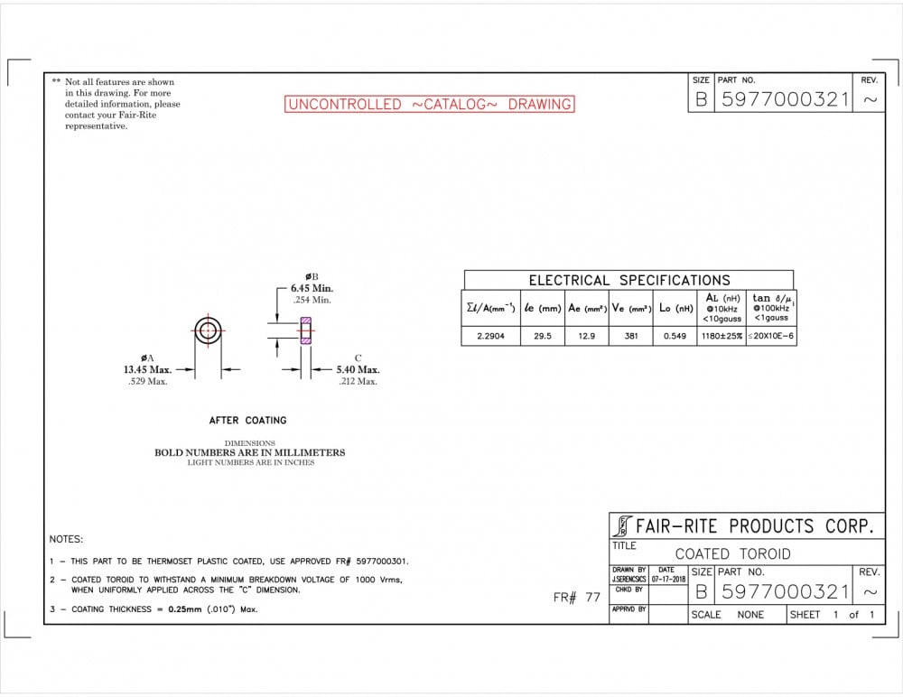Fair-Rite 5977000321 technical document page