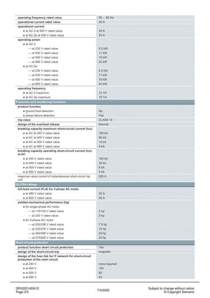 SIEMENS 3RV20314DA10 datasheet page 2