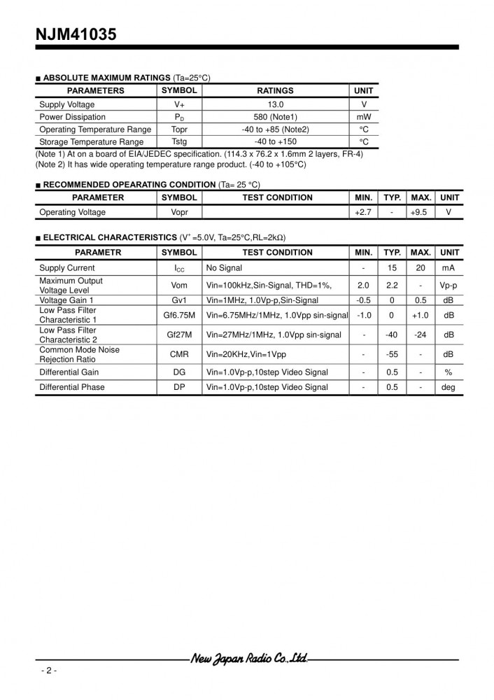 NJM41035 datasheet page 2