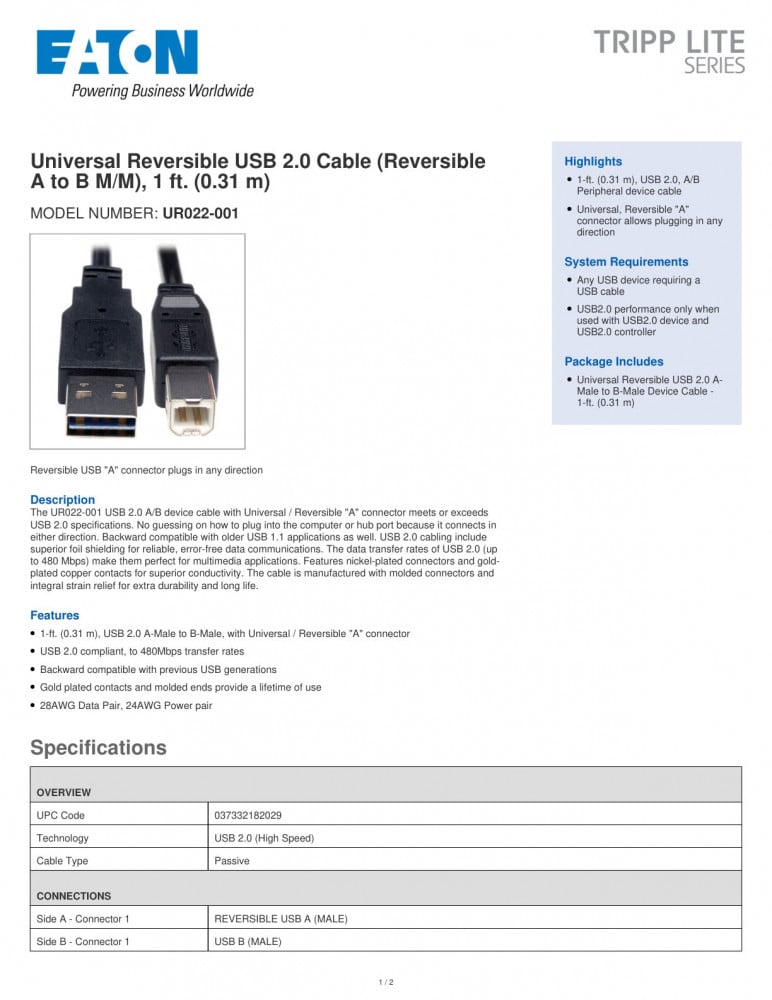 UR022-001 technical document page 1