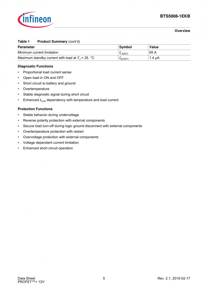 BTS50081EKBXUMA1 datasheet page 5