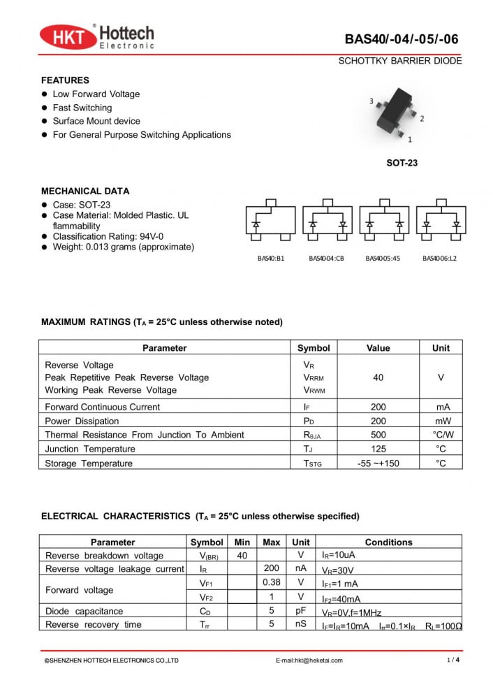 BAS40-06 datasheet page 1