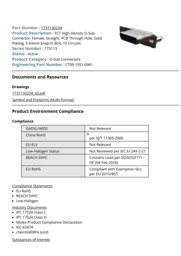 MOLEX 1731130234 product drawing preview, page 1