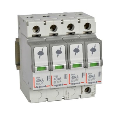 T1+T2 8kA 3 poles surge arrester - SPD T2 40kA 2P - 230V AC TN systems - Imax 40kA/pole - DIN rail 2 modules IP20