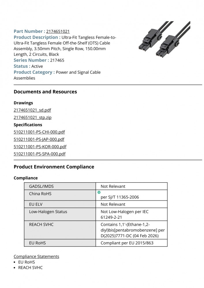 MOLEX 2174651021 technical document preview, page 1
