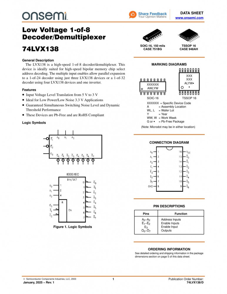 74LVX138 datasheet page 1