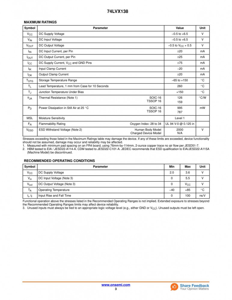 74LVX138 datasheet page 3