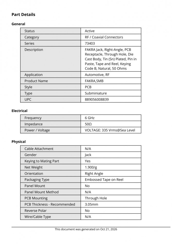 Technical document page 2 for MOLEX 734036081