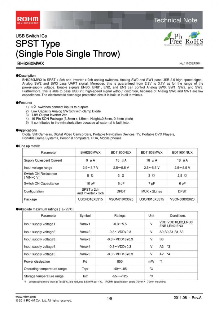 BH6260MWX-E2 datasheet page 1
