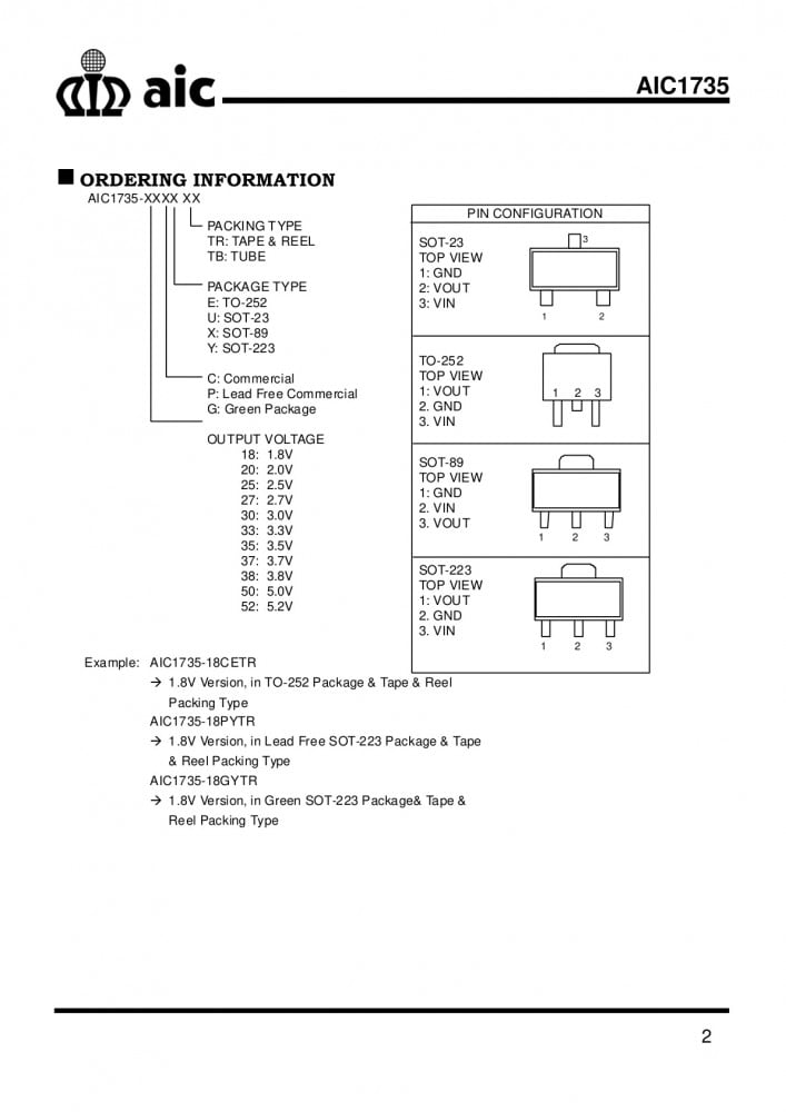 AIC1735 datasheet page 2