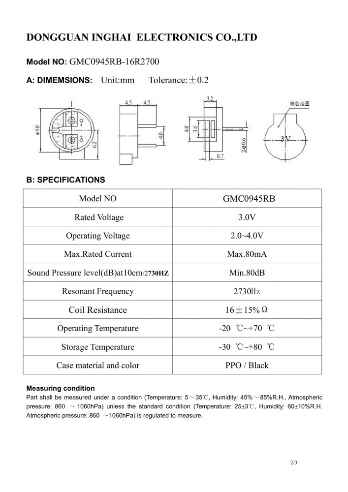 GMC0945RB-16R2700 specification document page 2