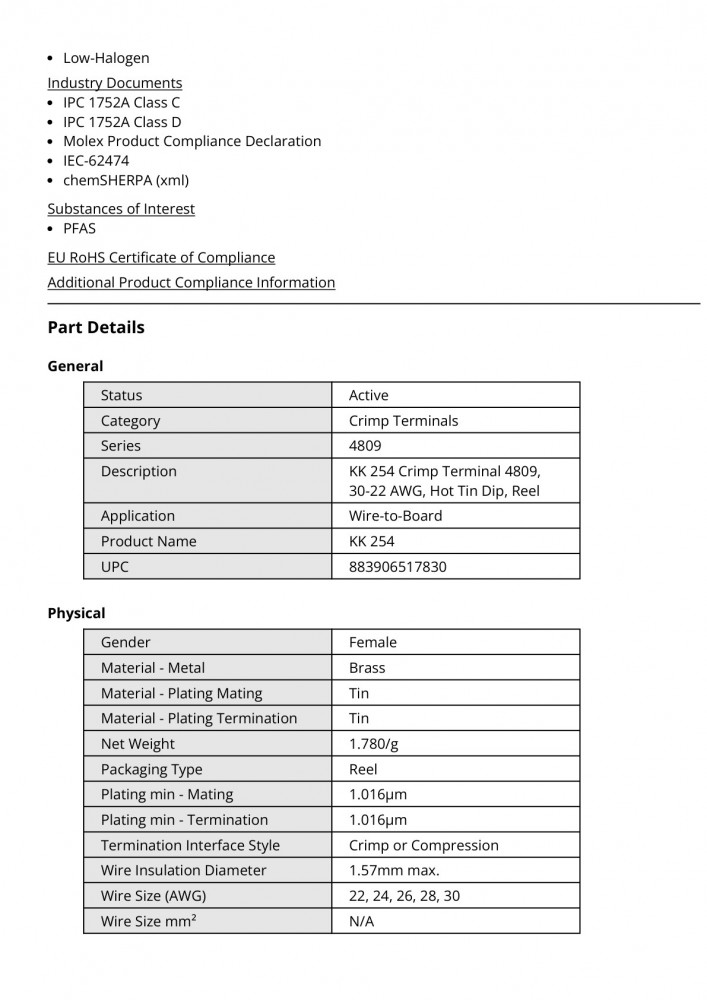 Molex KK 254 product specification page 2