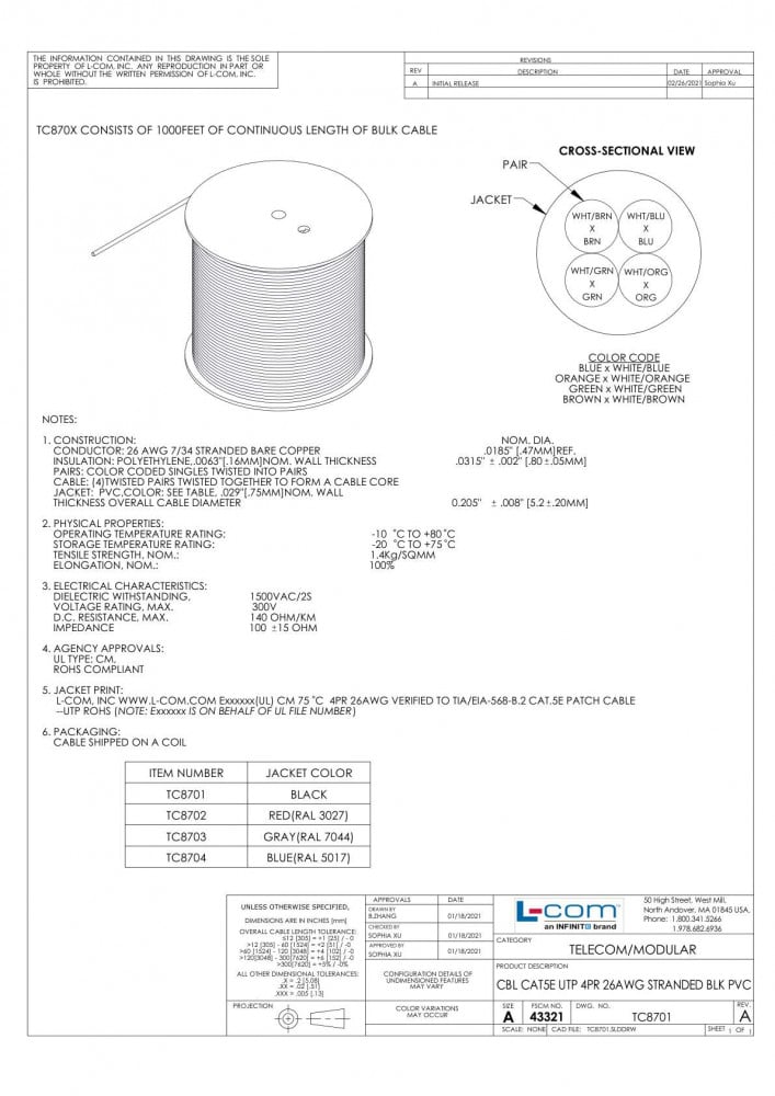 L-com TC8703 technical drawing