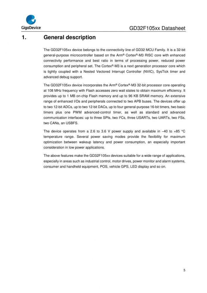 GD32F105xx datasheet page 6