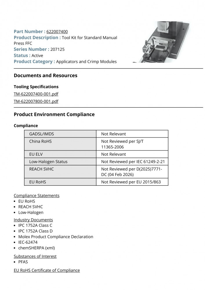 Tooling document preview, page 1