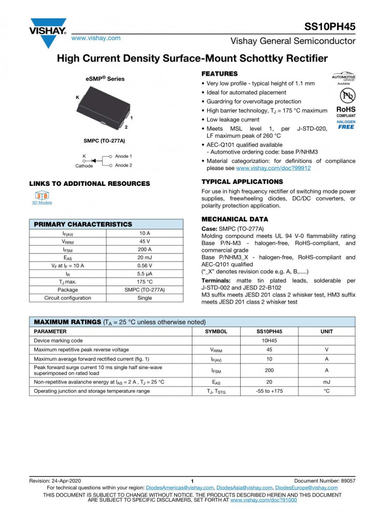 SS10PH45 technical document page 1