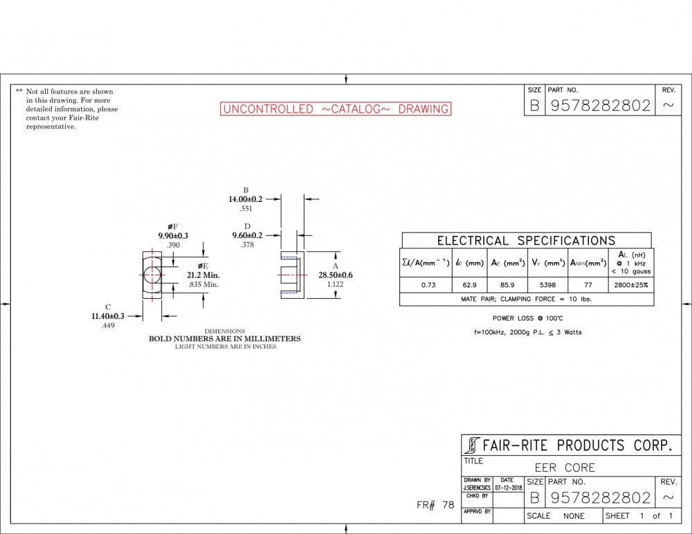 Fair-Rite 9578282802 technical document preview