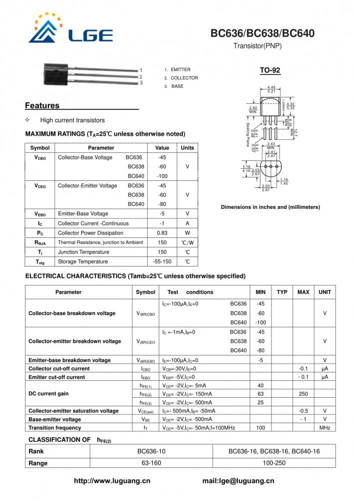 LGE BC640 datasheet page 1