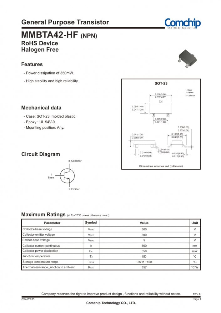 MMBTA42-HF datasheet page 1