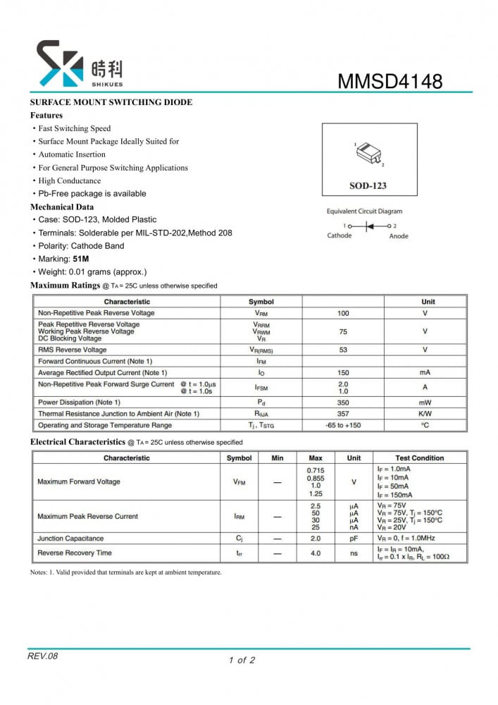 MMSD4148 datasheet page 1
