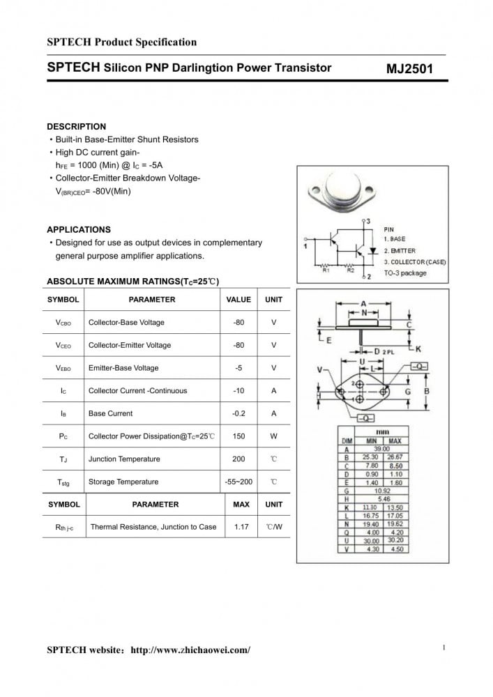 MJ2501 datasheet page 1