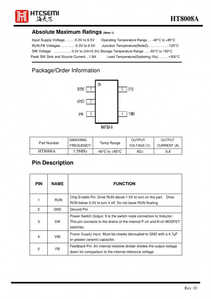 HT8008ARTZ datasheet page 2