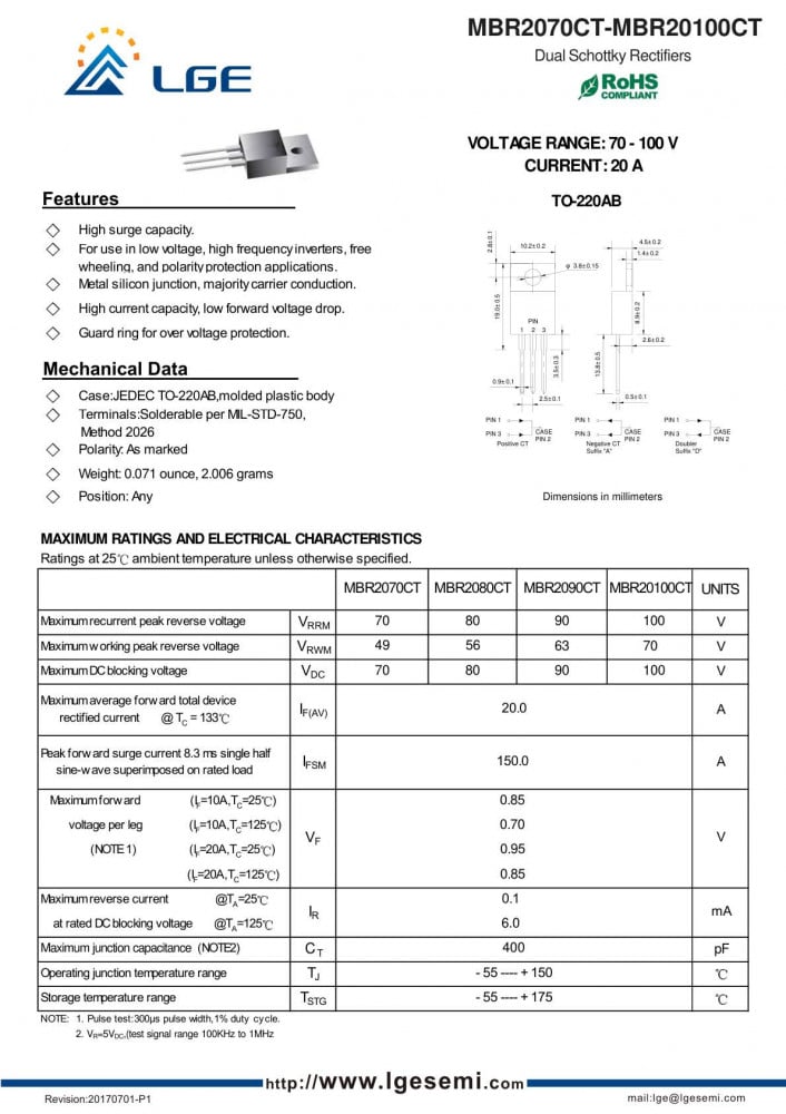 MBR20100CT datasheet page 1