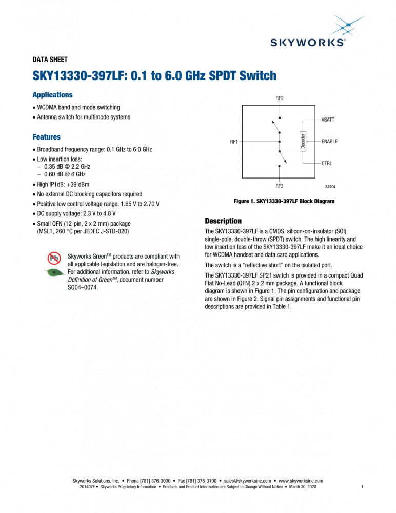 SKY13330-397LF datasheet page 1