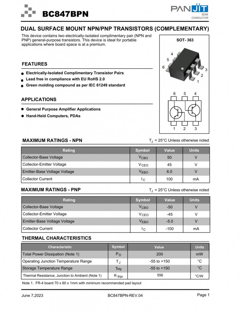 BC847BPN datasheet page 1